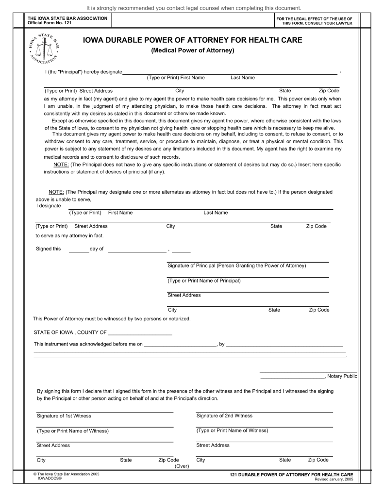 Iowa Medical Power of Attorney Form Power of Attorney Forms - LawInfoPedia